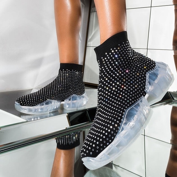 Shoes | Black Rhinestone Platform Sneaker | Poshmark